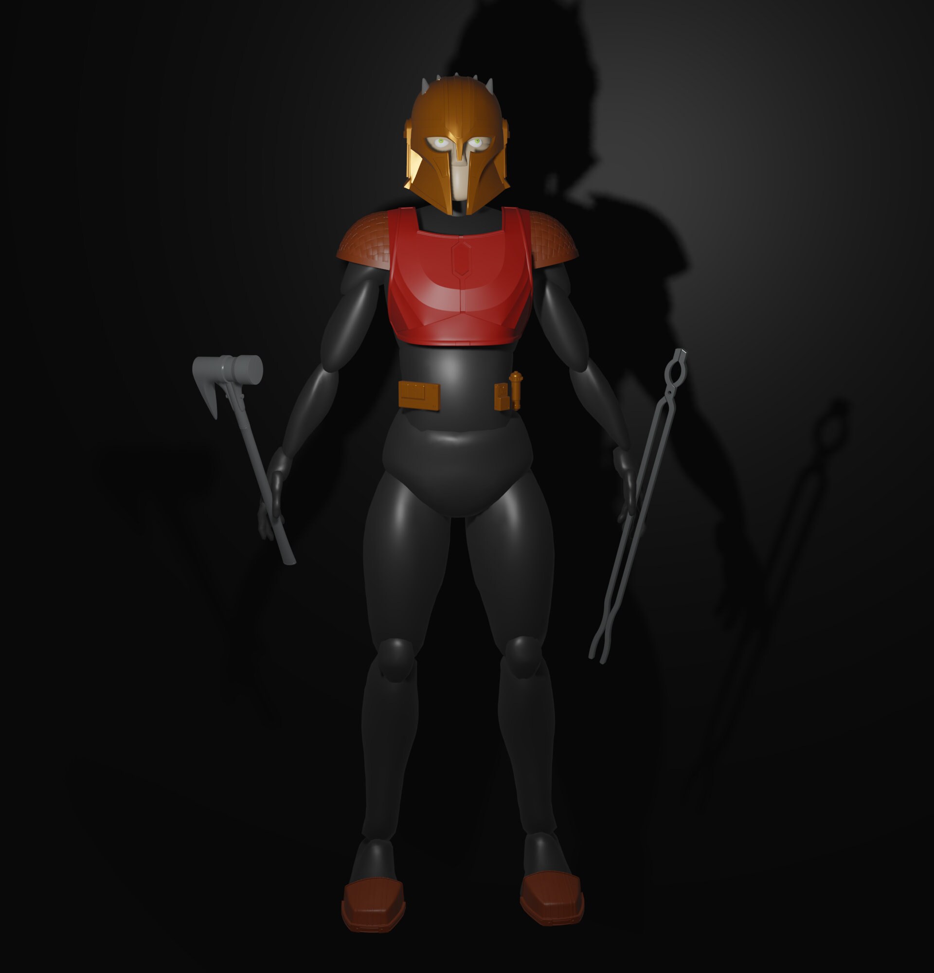 The Armorer, complete armour, helmet, hammer and tongs – Ares Designs